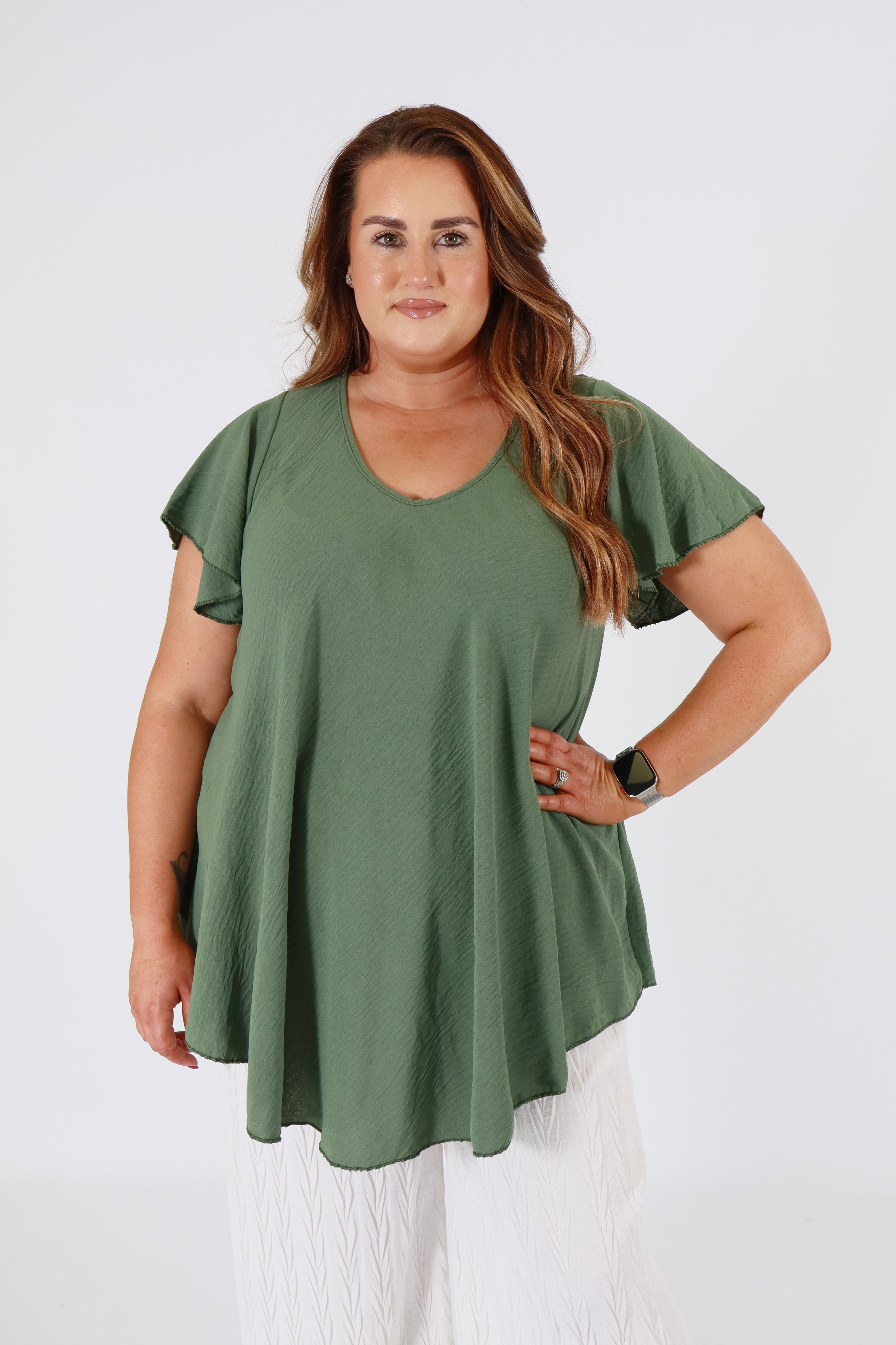 Nancy Blouse in Khaki | Plus Size Tops | Wardrobeplus.ie