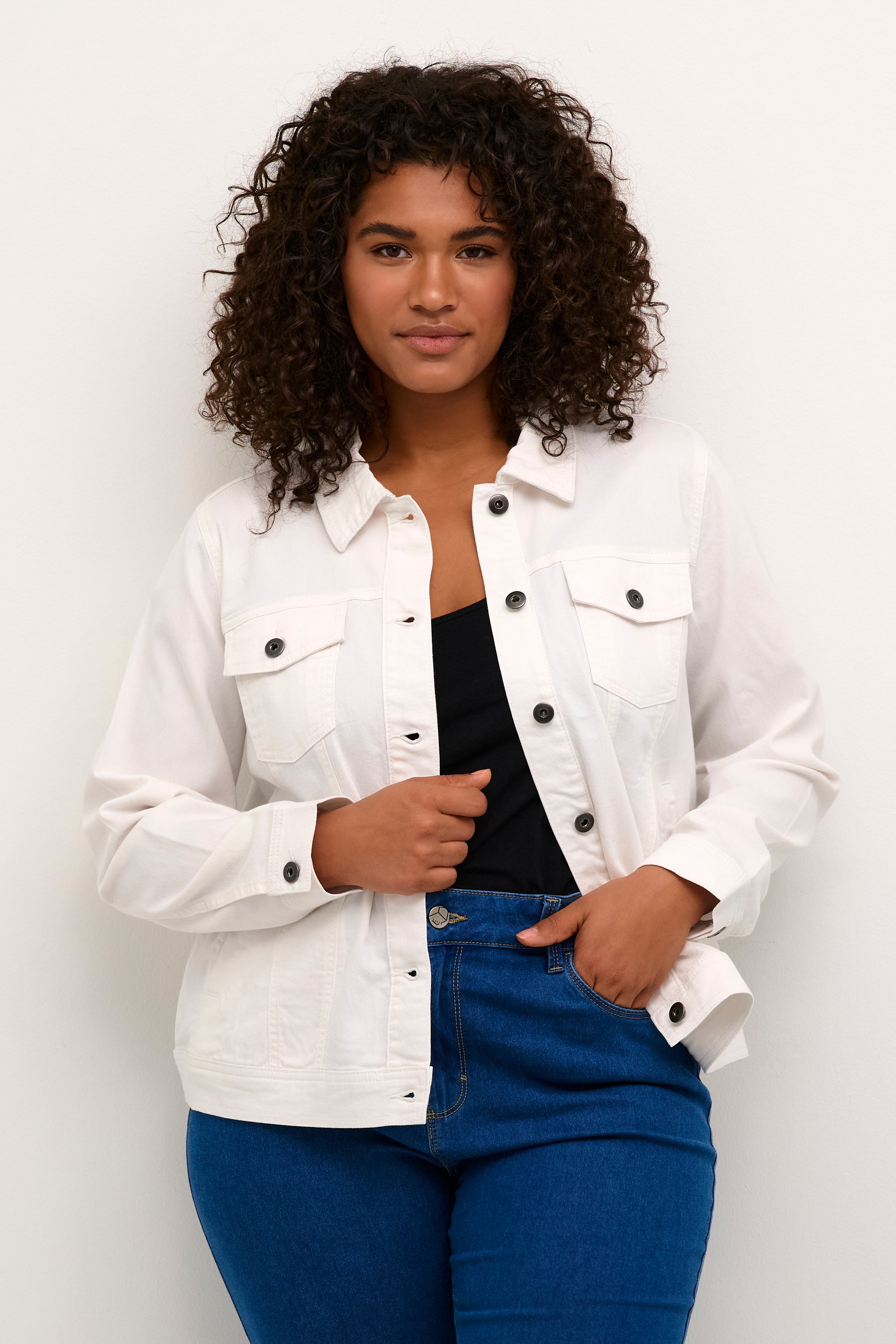 Kaffe Curve White Denim Jacket | Plus Size Clothes | Wardrobeplus.ie