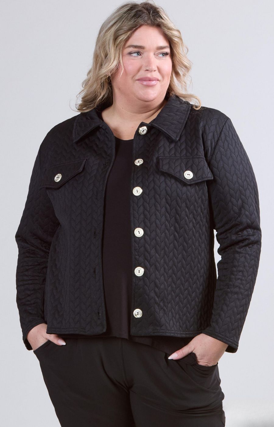 Magna Button Jacket Black | Plus Size Jackets | Wardrobeplus.ie