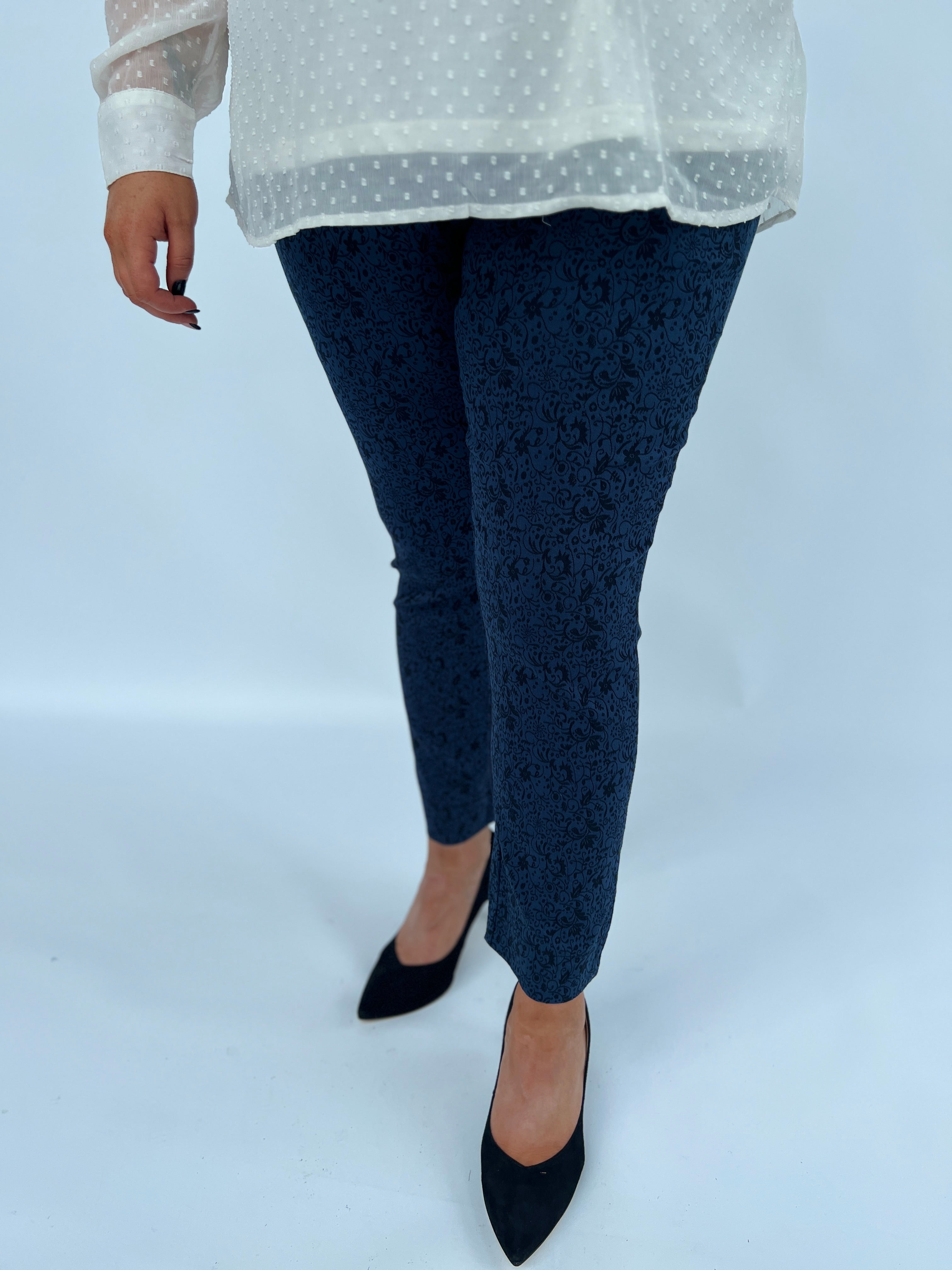 Pinns Jacquard Trousers Navy | Plus Size Clothing | Wardrobeplus.ie