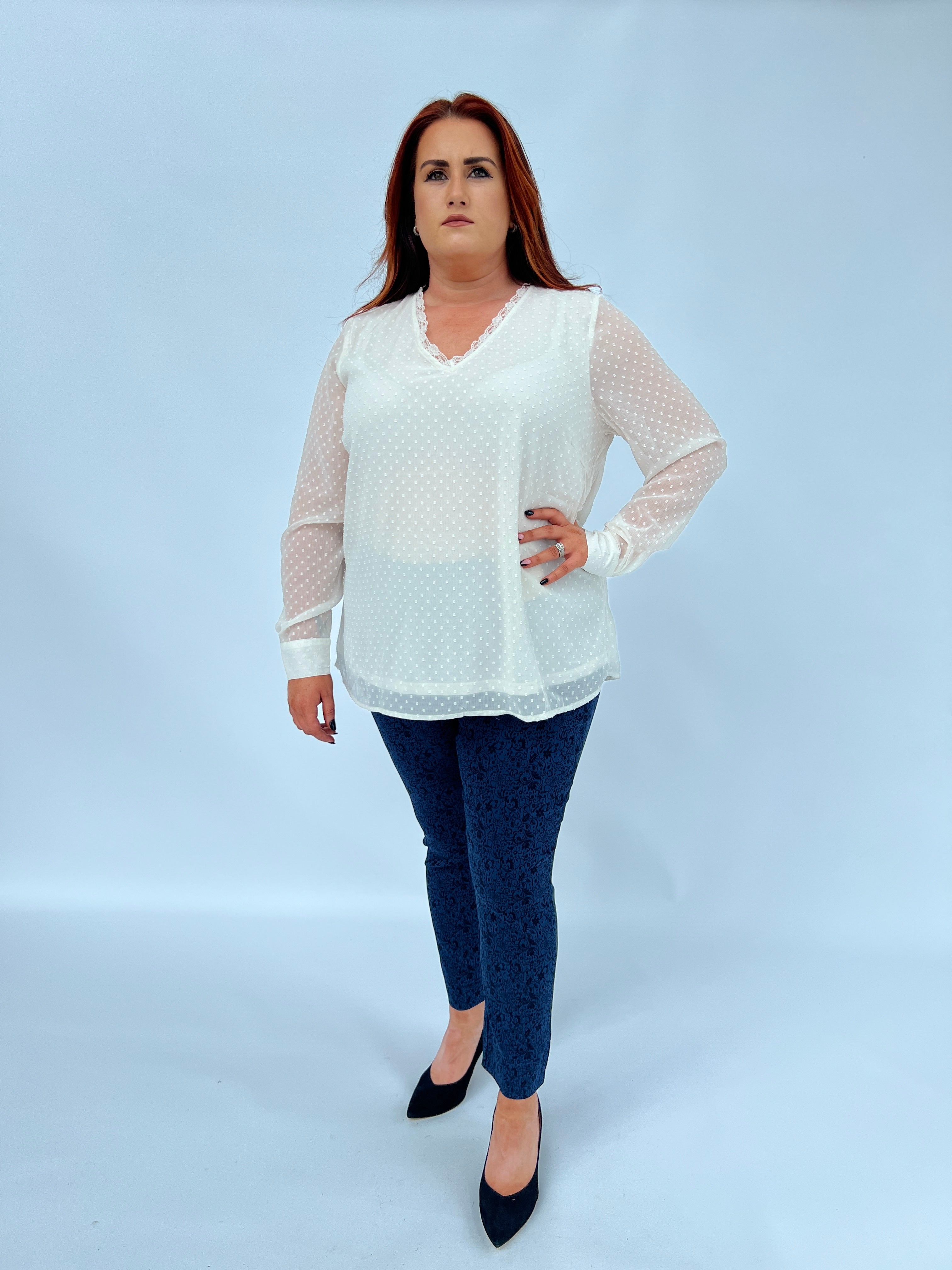Pinns Jacquard Trousers Navy | Plus Size Clothing | Wardrobeplus.ie