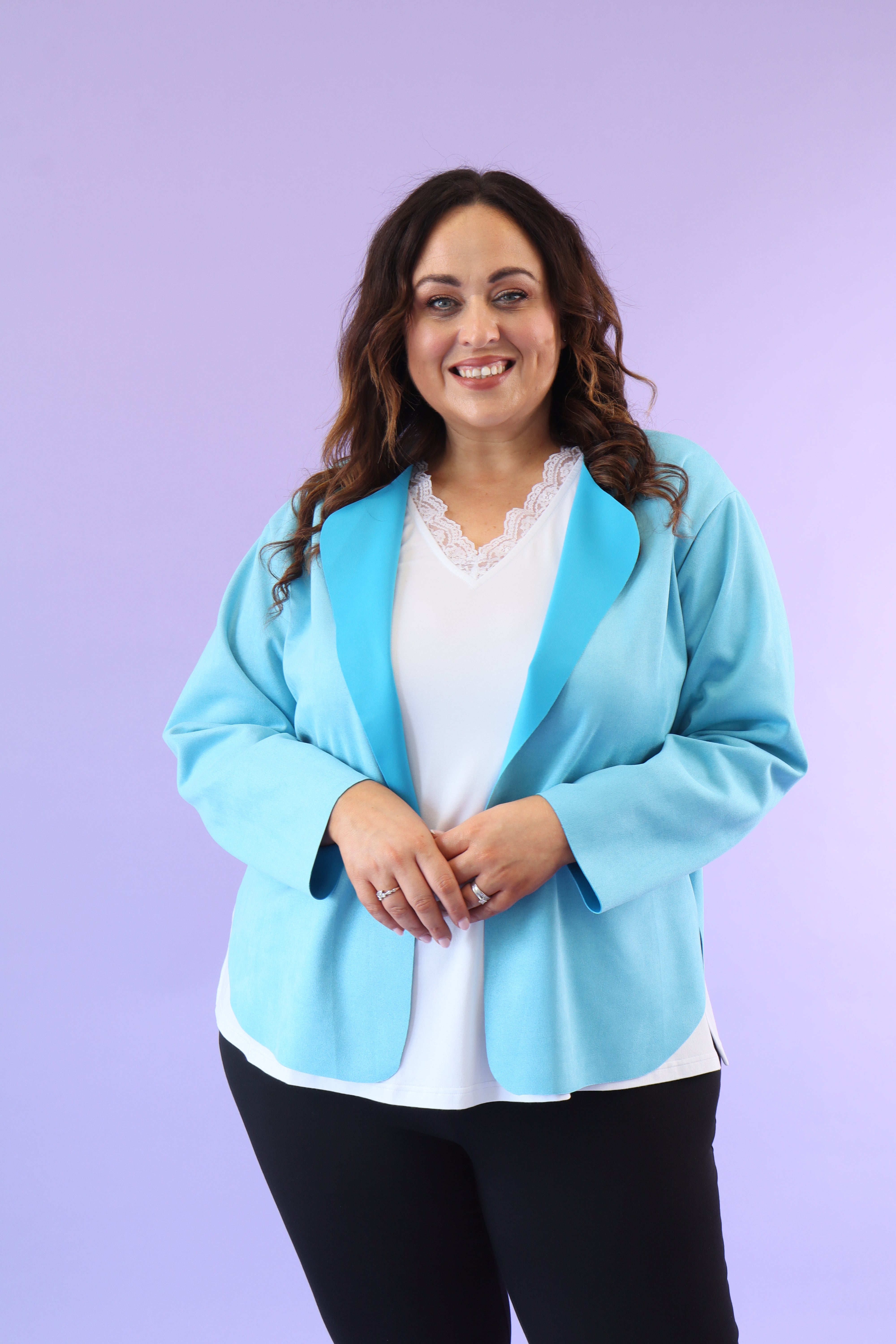 April Suede Waterfall Jacket Blue | Plus Size Clothing | Wardrobeplus