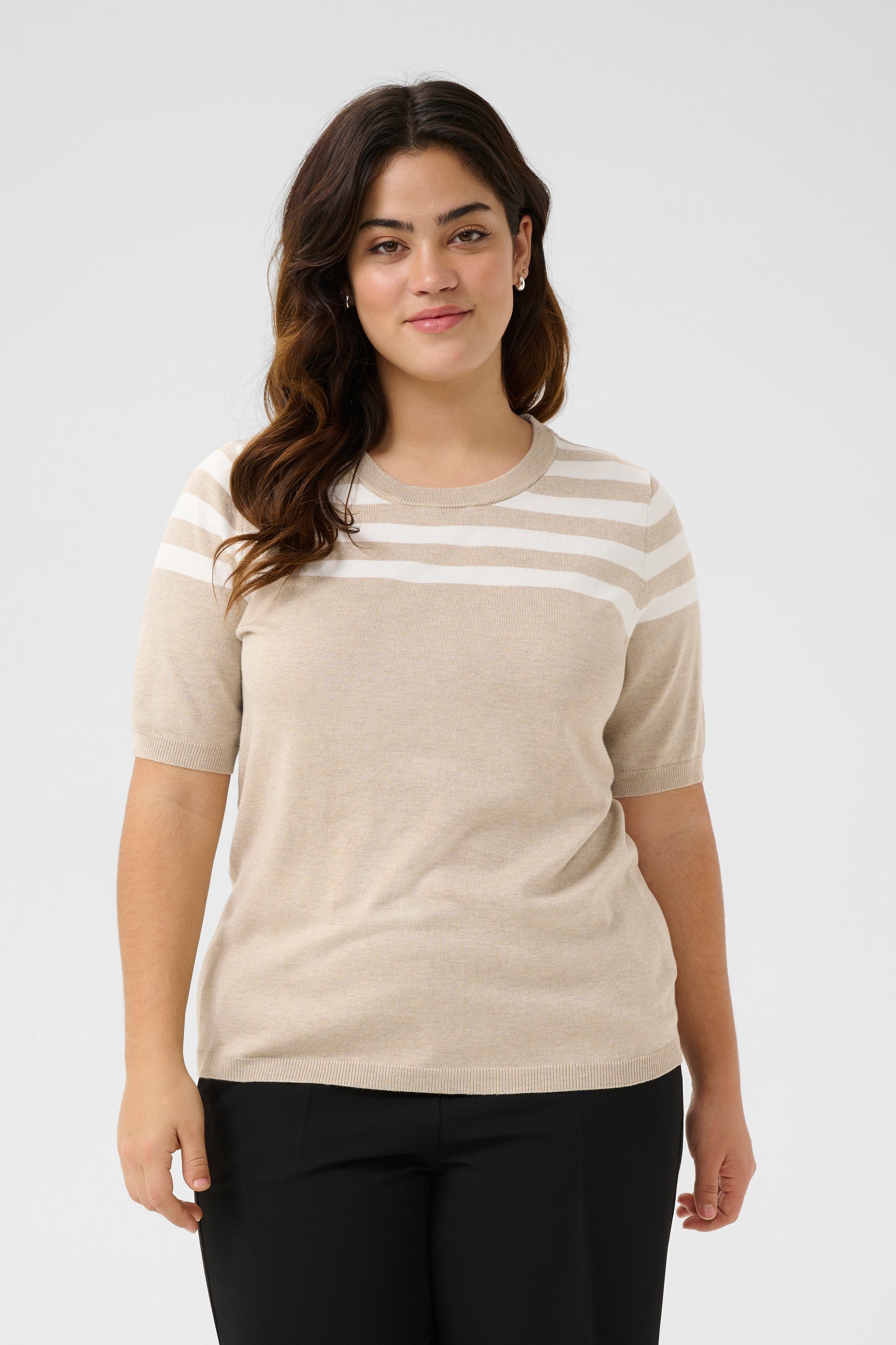 Kaffe Curve Lizzy Knit Top Beige | Plus Size Tops | Wardrobeplus.ie