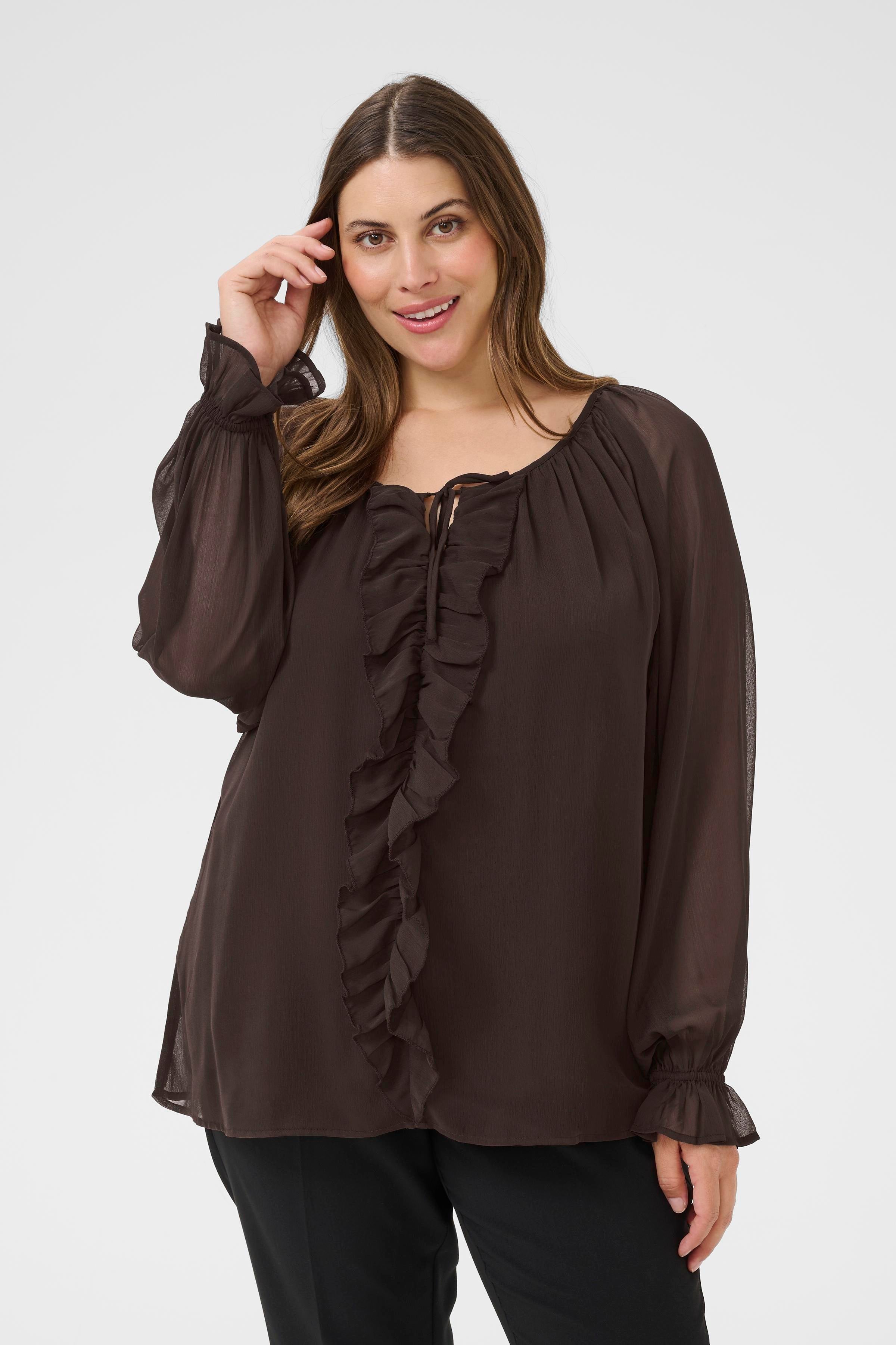 Kaffe Curve Milanna Blouse Brown | Plus Size Tops | Wardrobeplus.ie