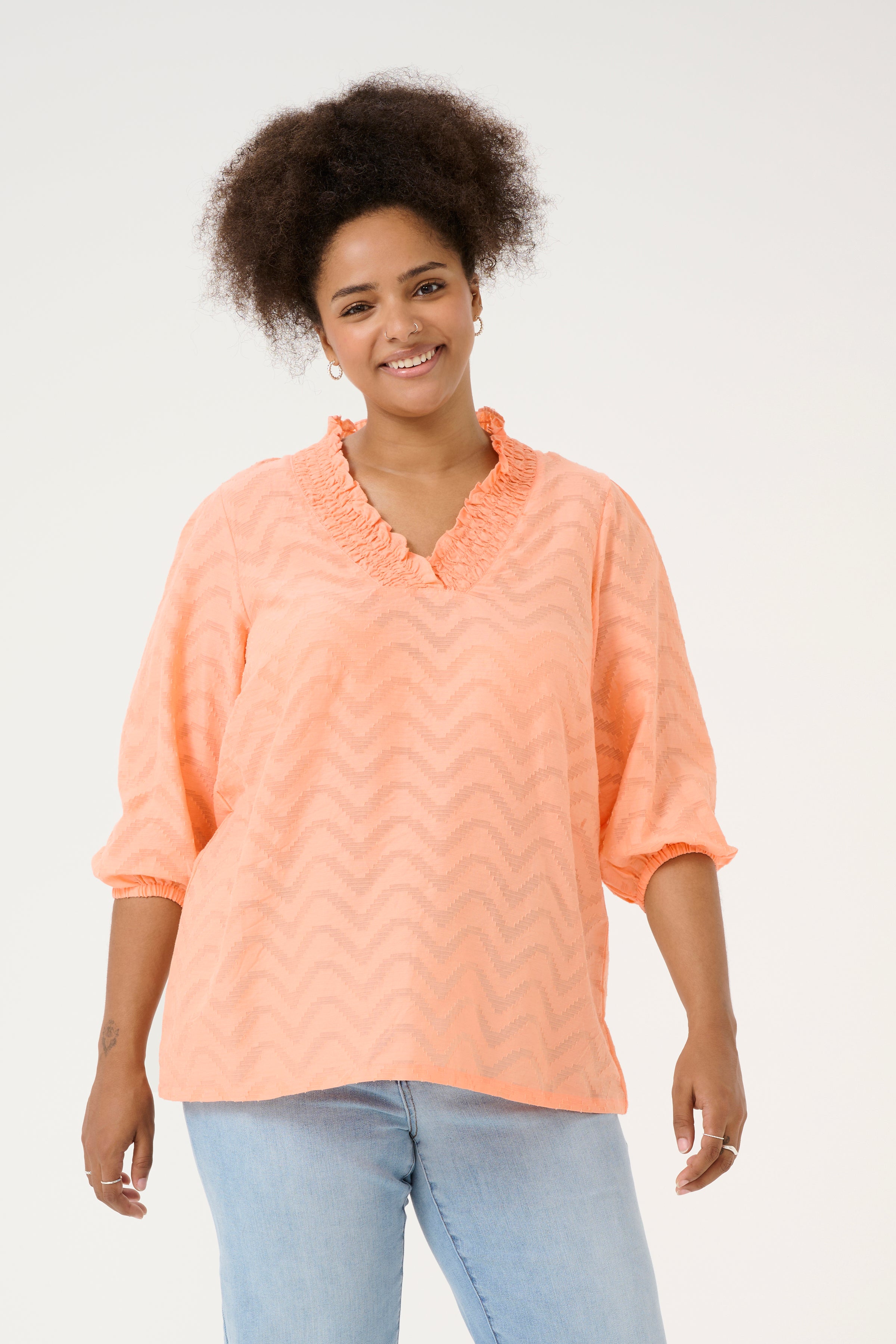 Kaffe Curve Vitana Blouse Peach | Plus Size Tops | Wardrobeplus.ie