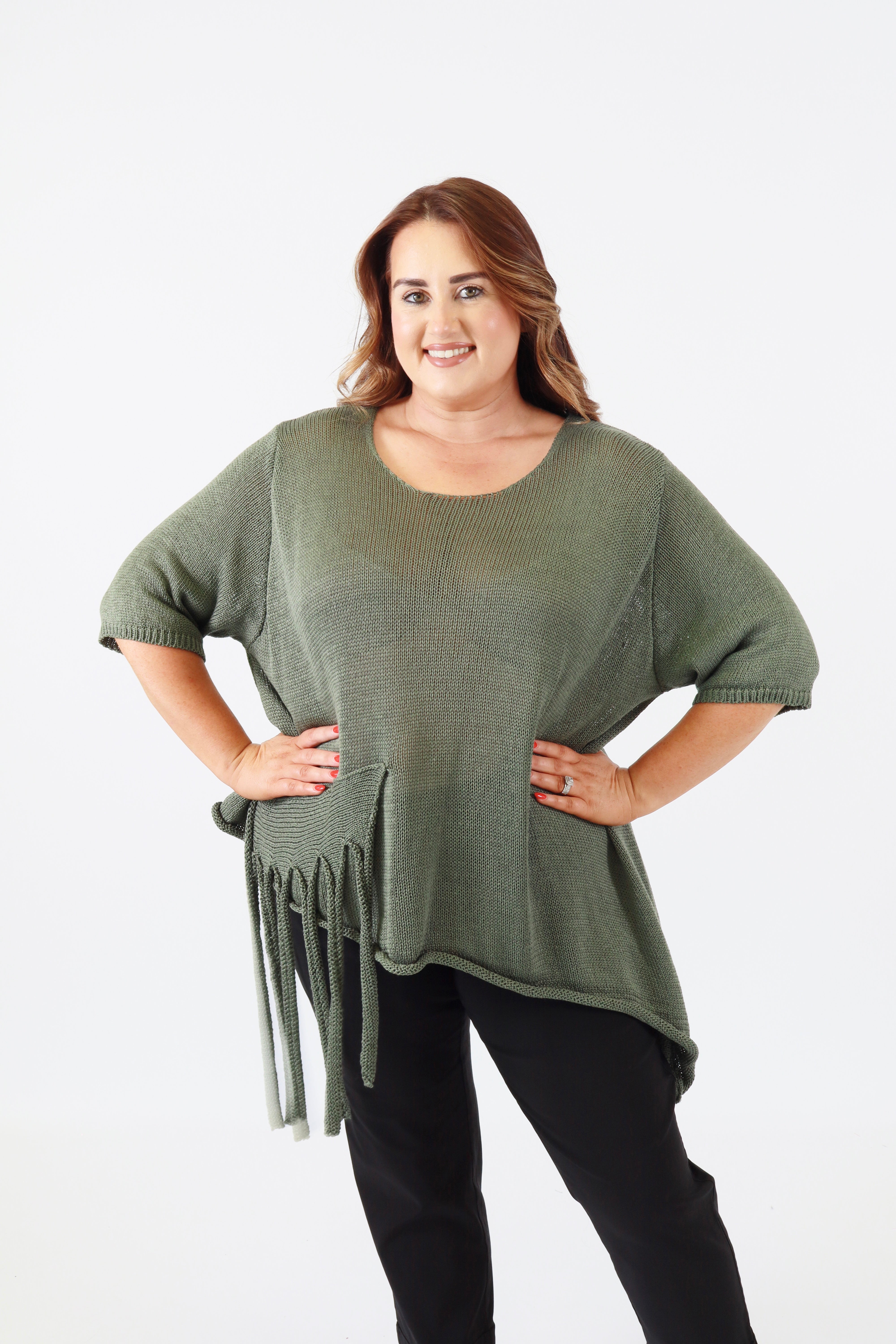 Lydia Knit Top in Green | Plus Size Tops | Wardrobeplus.ie