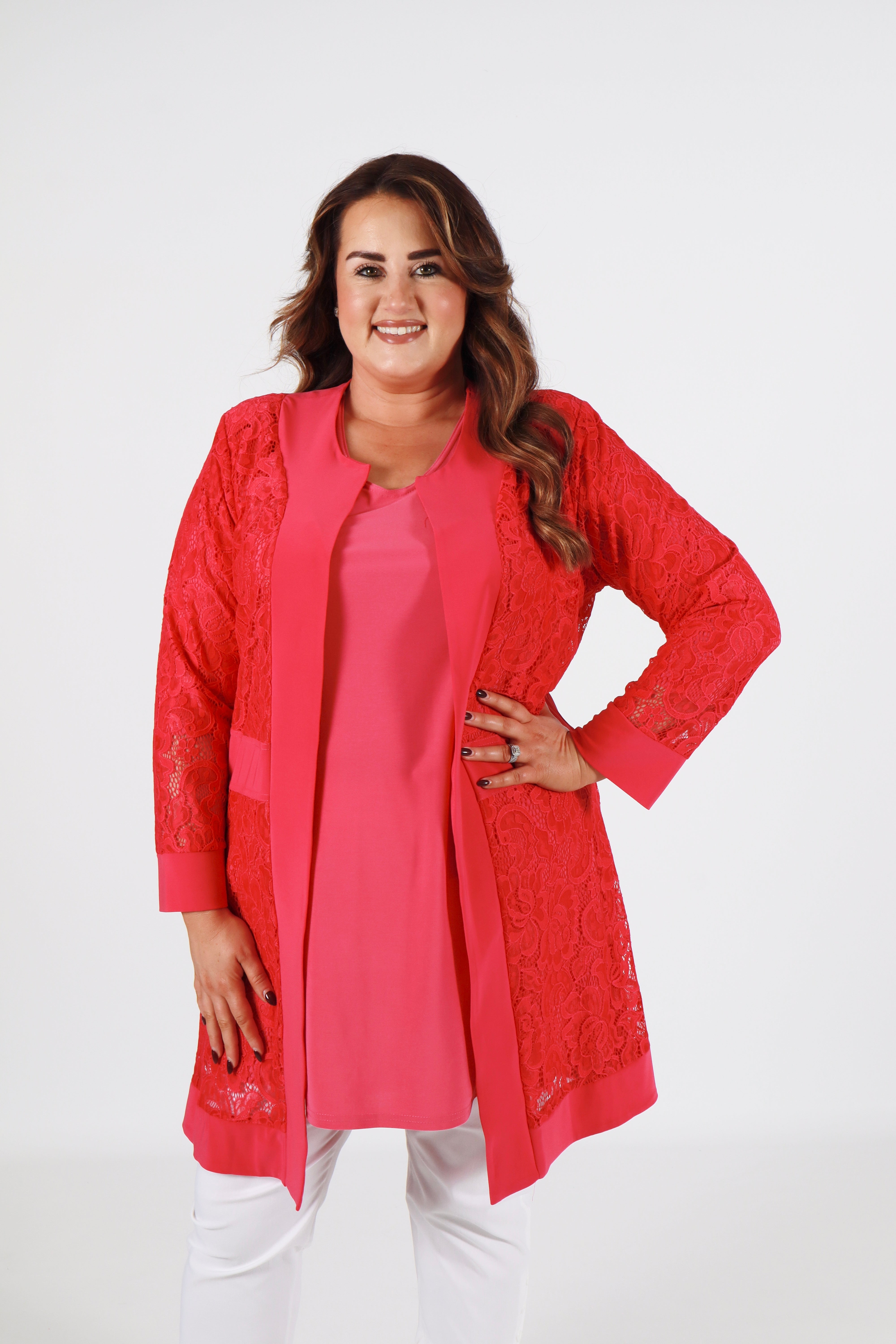 Magna Lace Cardigan in Fuchsia | Plus Size Tops | WardrobePlus