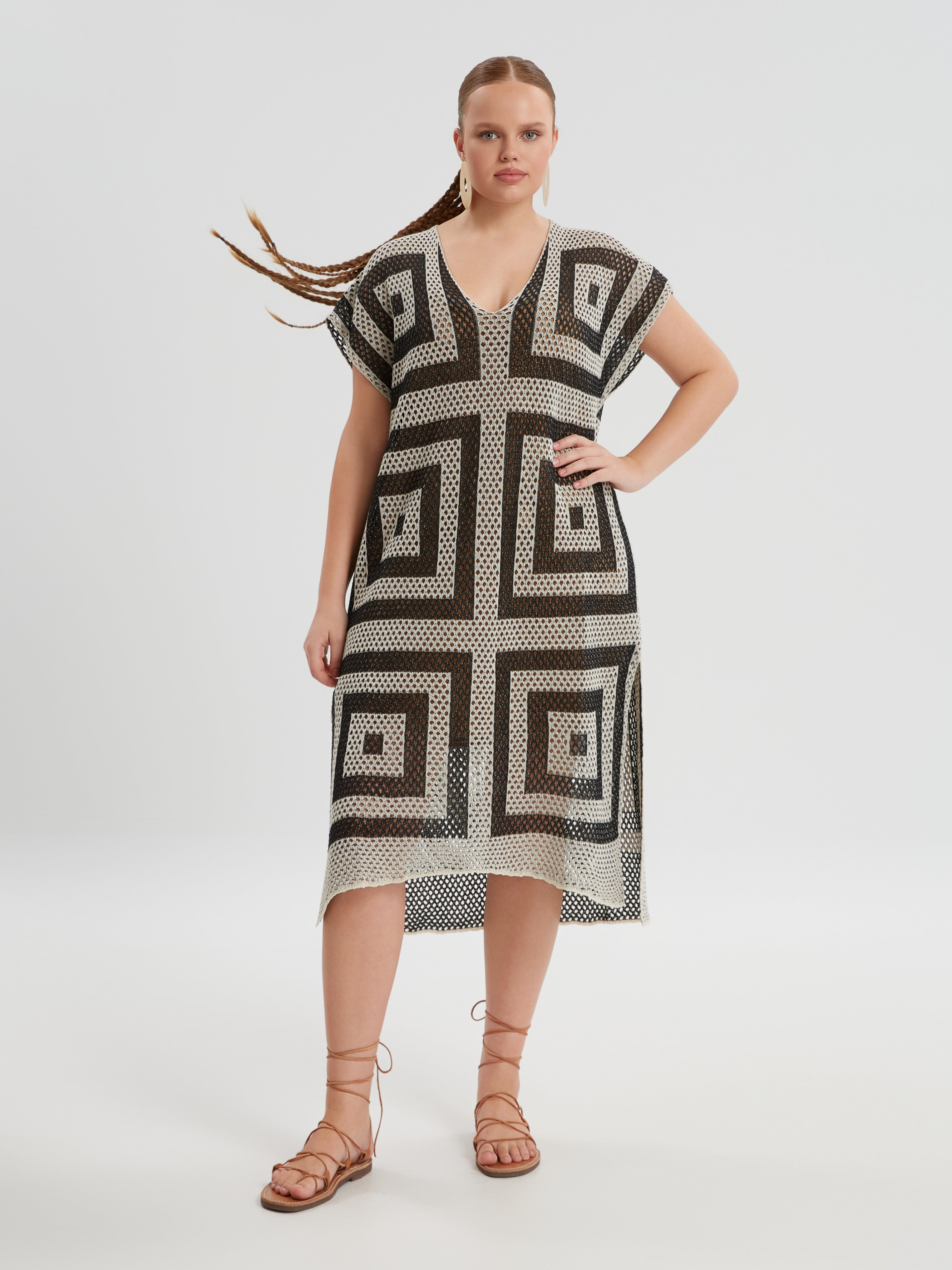 Mat Geo Print Crochet Dress | Plus Size Dresses | Wardrobeplus.ie