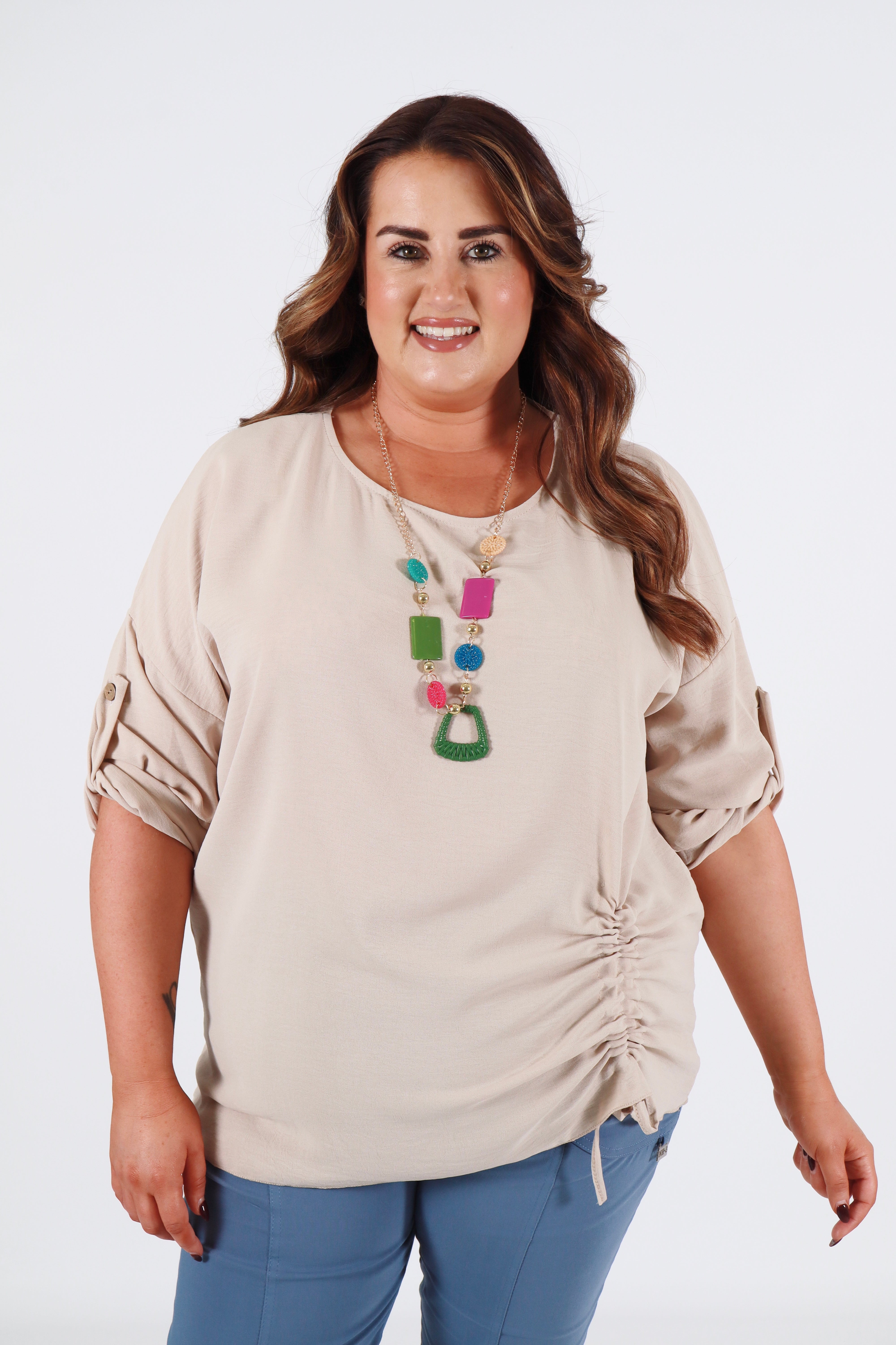 Stephanie Blouse in Beige | Plus Size Tops | Wardrobeplus.ie