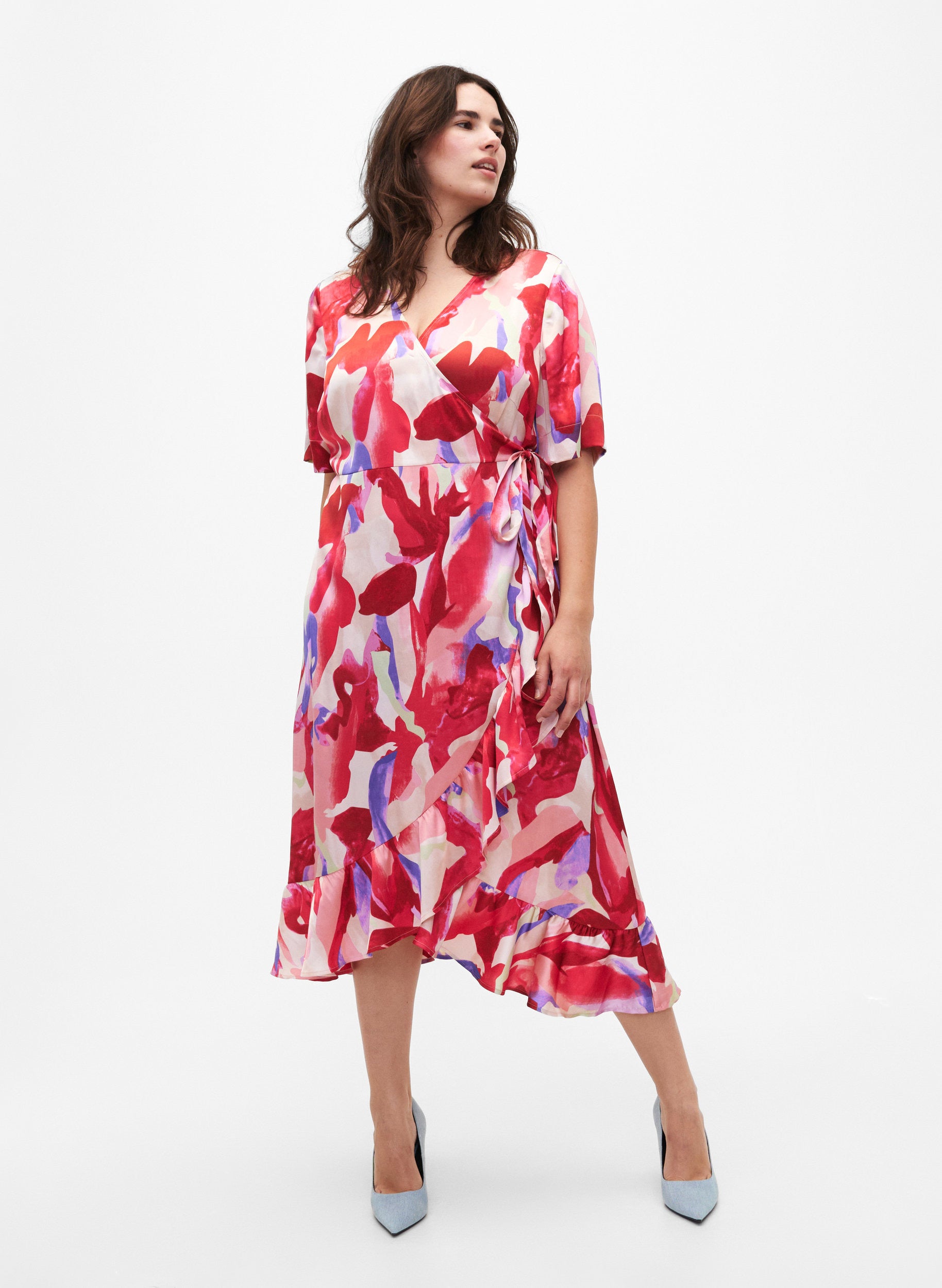 Zizzi Satin Fantom Wrap Dress | Plus Size Clothing | Wardrobeplus.ie