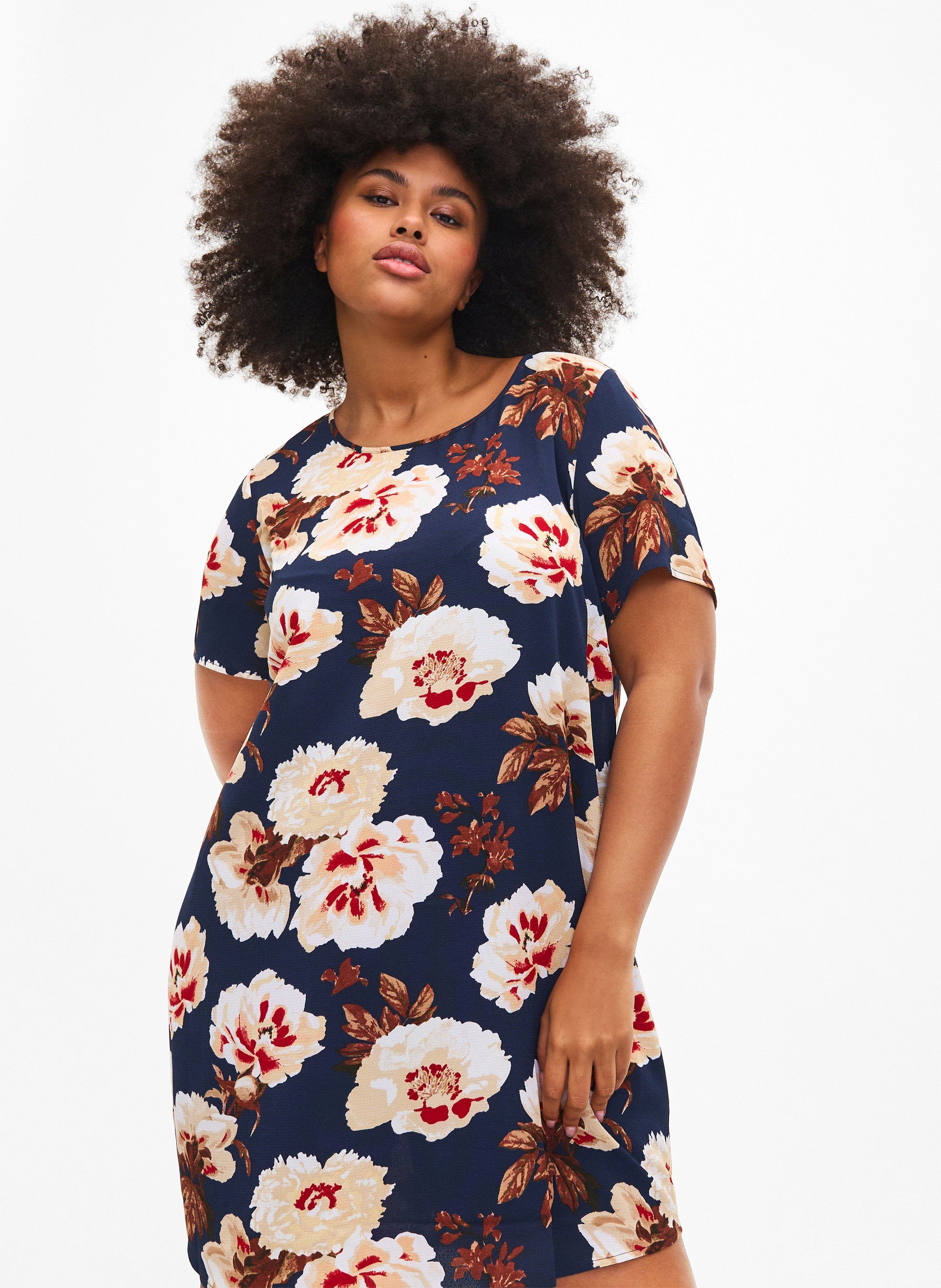 Zizzi Rose Dress in Navy Rose| Plus Size Dresses | Wardrobeplus.ie